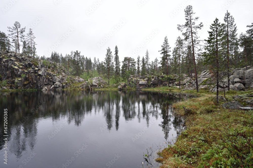 Formation of rocks and a river, Pallas-Yllästunturi, Ruoppaköngäs Stock ...