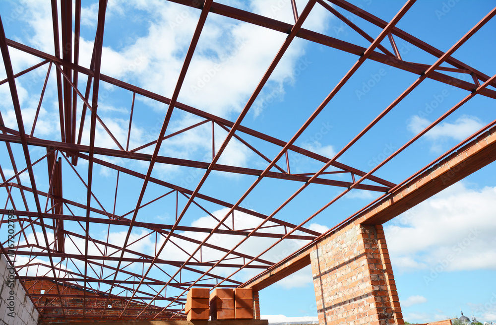 Steel Roof Trusses. Metal Roof Frame Construction with Steel Roof ...