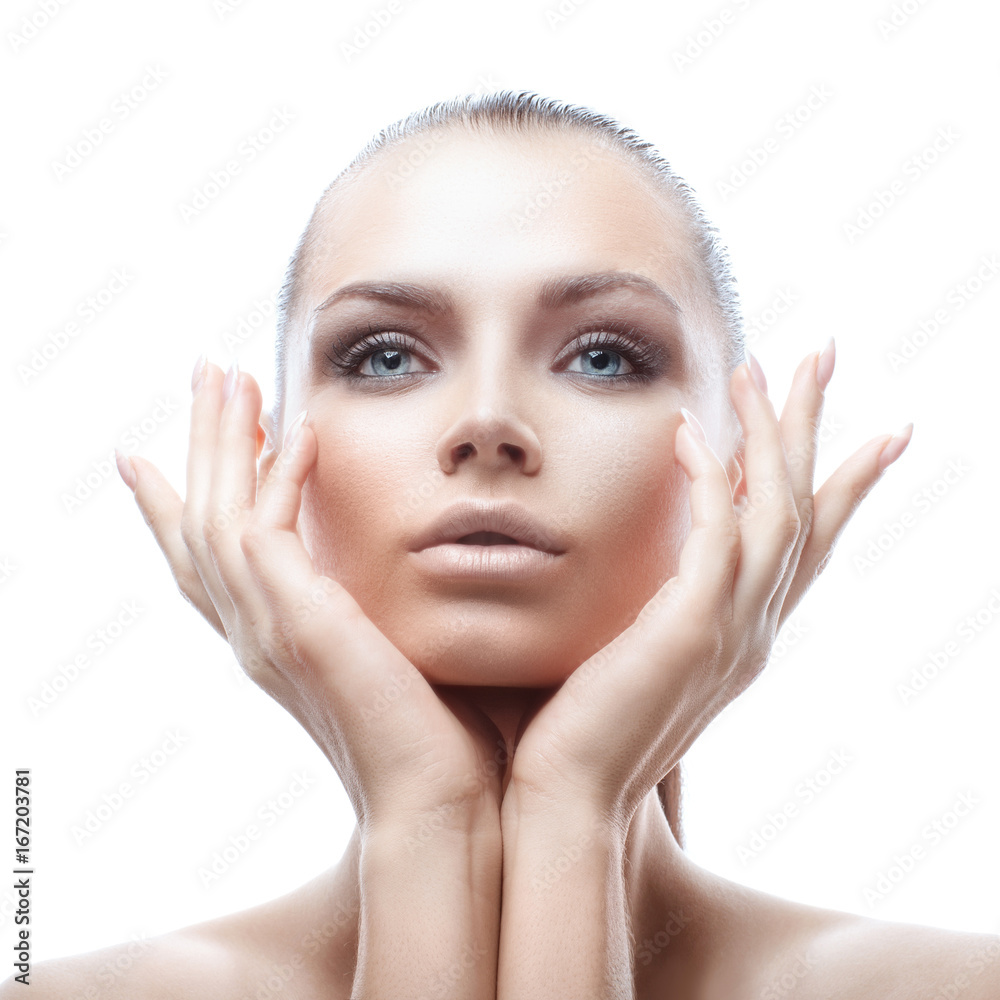 Beauty Portrait of attractive young model in high-key technique. Image ...