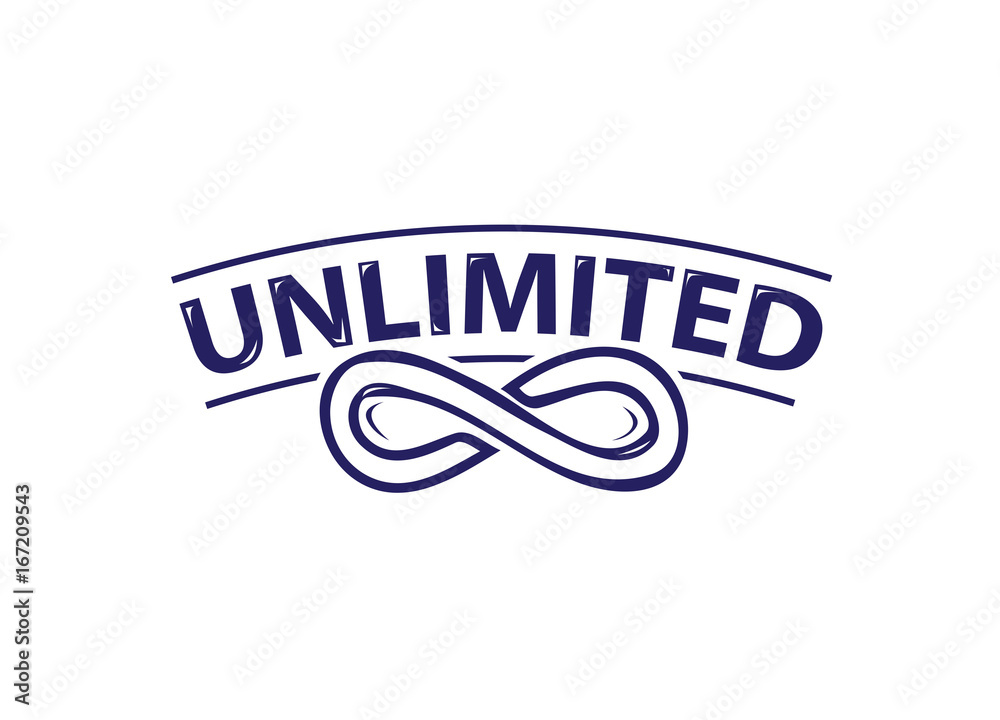 infinity symbol with unlimited word, icon design, isolated on white ...