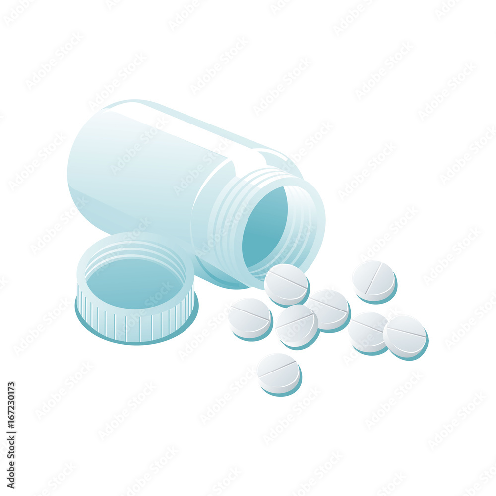 Vector plastic transparent empty bottle and pills flat cartoon ...