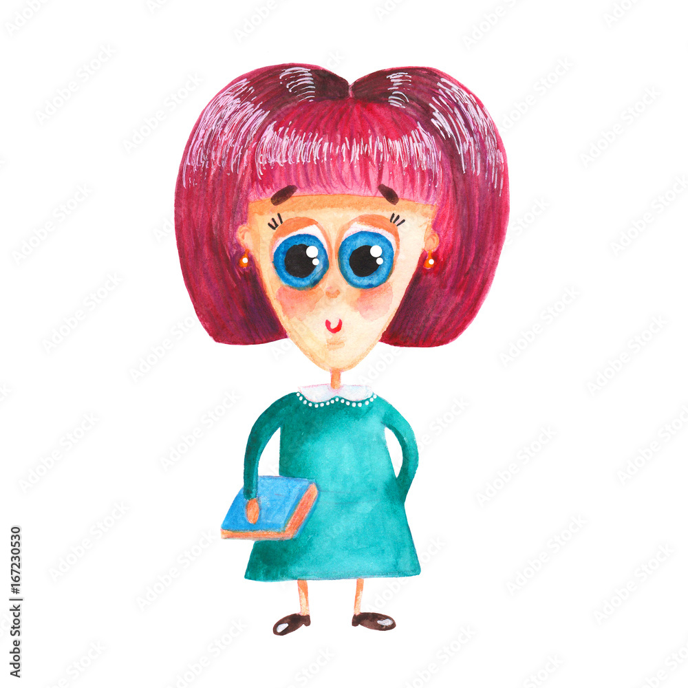 Hand drawn watercolor young teacher illustration Stock Illustration ...