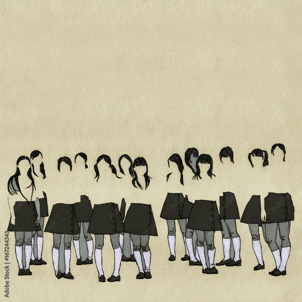 Faceless Japanese Schoolgirls Stock Illustration | Adobe Stock