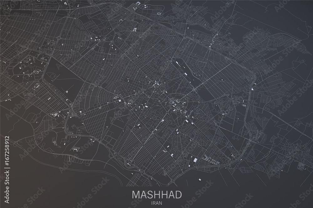 Cartina Mashhad, vista satellitare, città, Iran Stock Illustration ...
