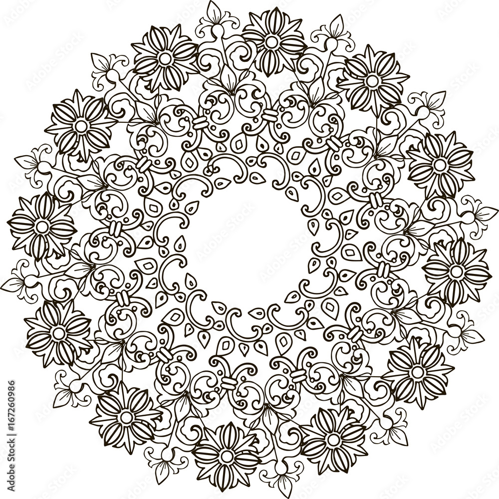 Hand drawing Indian lace mandala. Coloring book pages for kids and ...