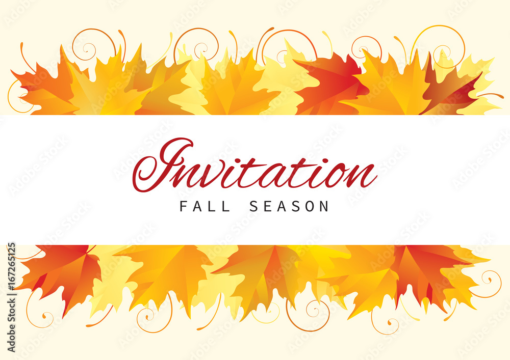 Fall Invitation Card Design with Leaves. Vector Template background ...