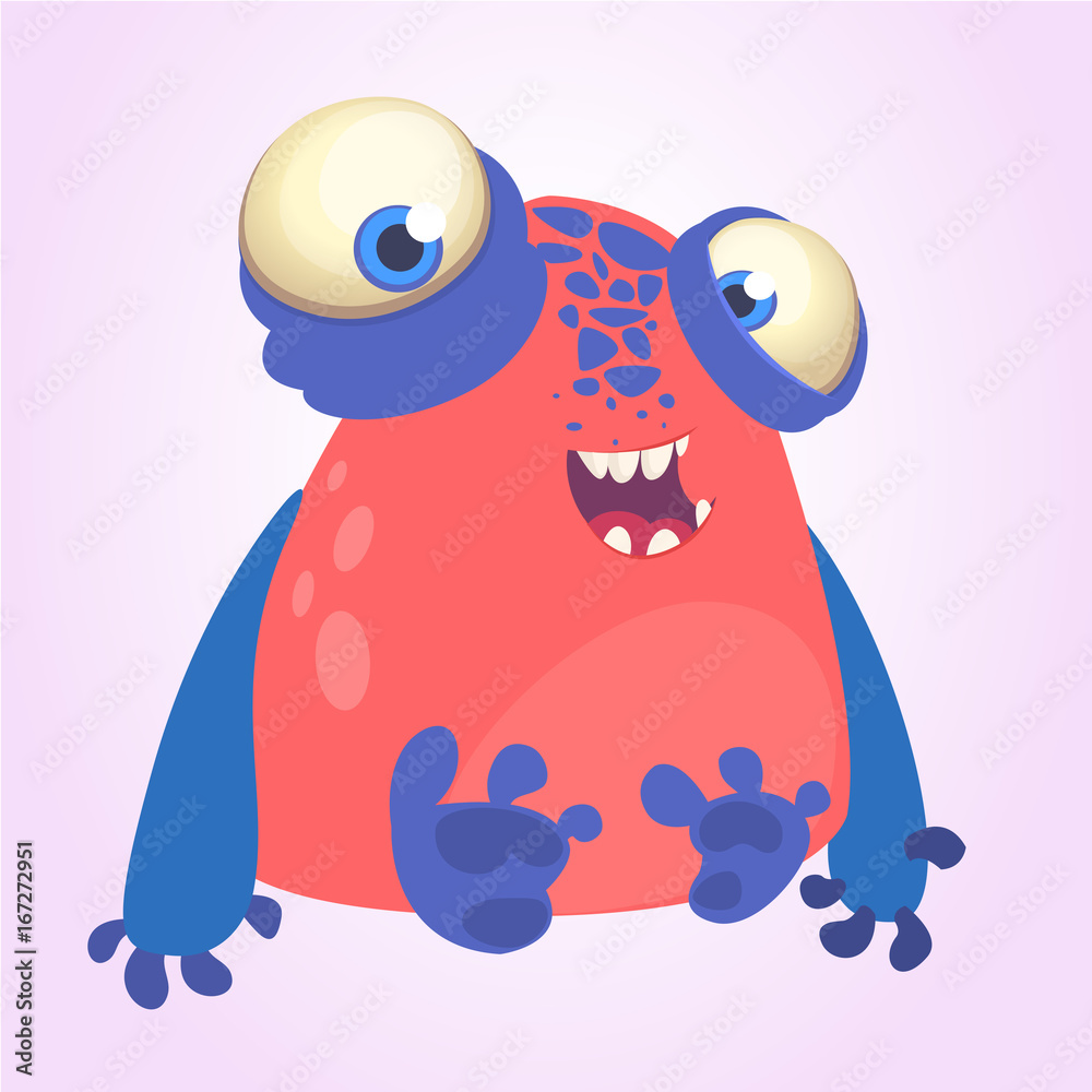 Goofy red monster with blue hands cartoon. Vector illustration Stock ...