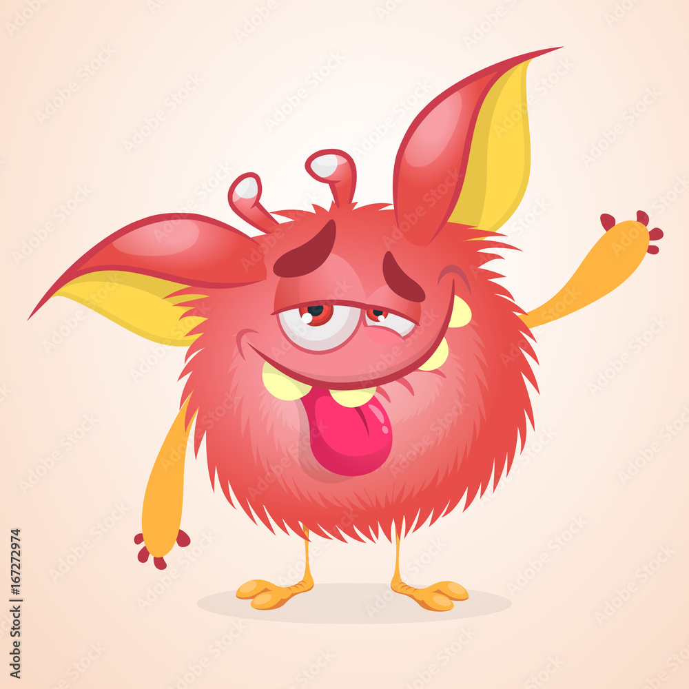 Pleased funny monster cartoon. Vector illustration Stock Vector | Adobe ...