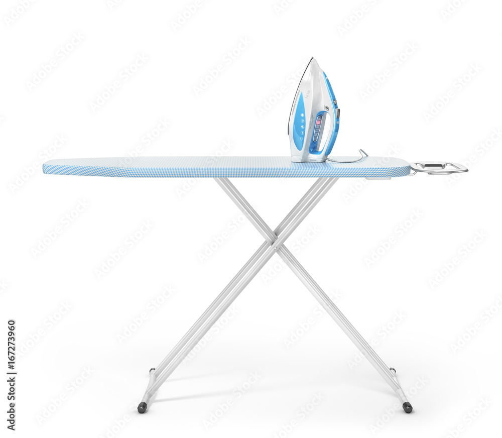 Iron on ironing board on a white background background. 3d illustration ...