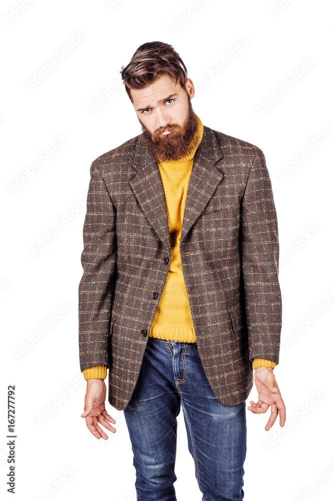 man sitting with depression loser posing. emotions, facial expressions ...