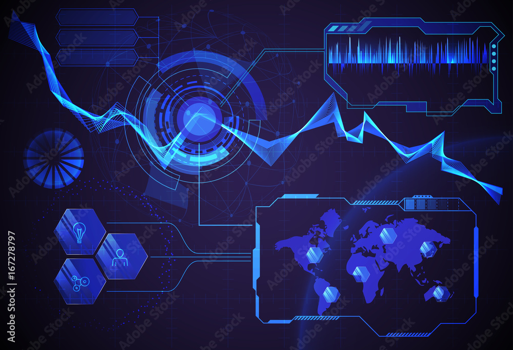 Hud futuristic interface ui design. Set of technology elements or ...
