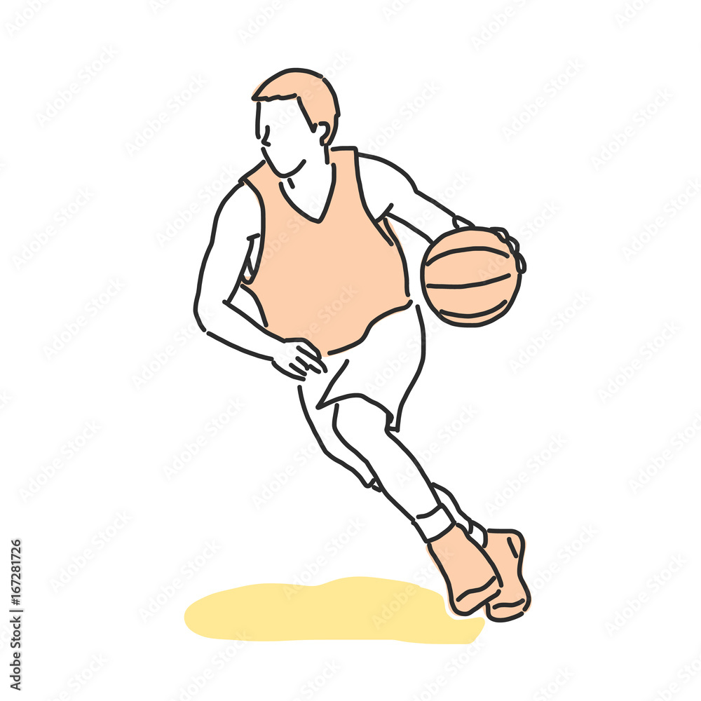 Basketball player in action, line drawing. hand drawn. vector ...