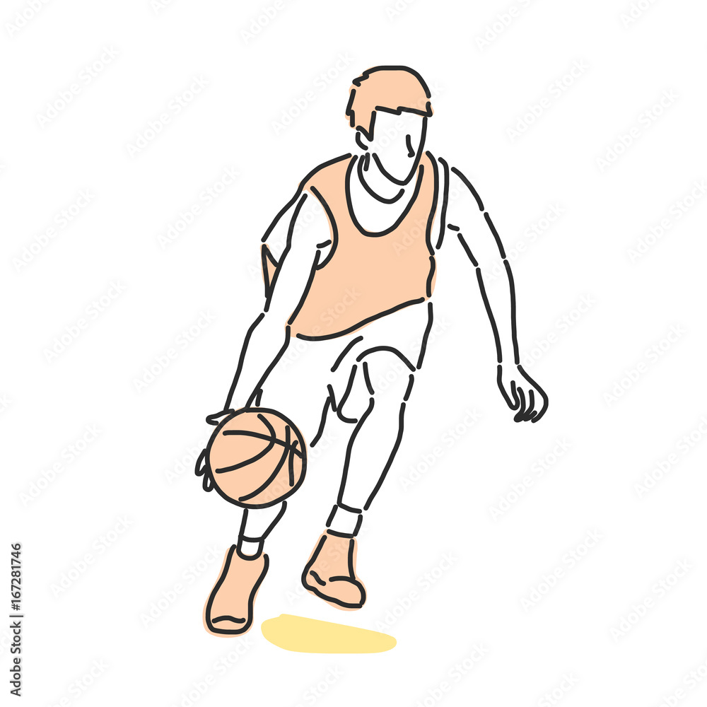 Basketball player in action, line drawing. hand drawn. vector ...