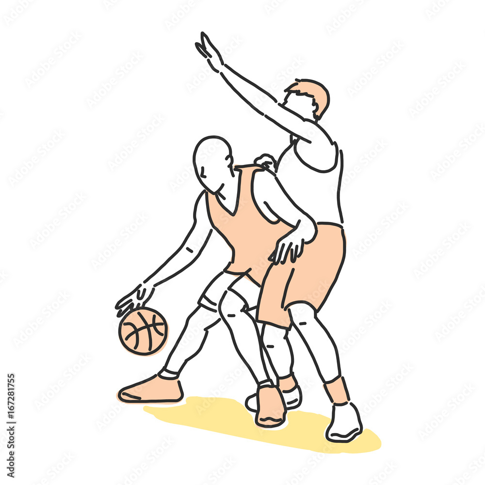 Basketball player in action, line drawing. hand drawn. vector ...
