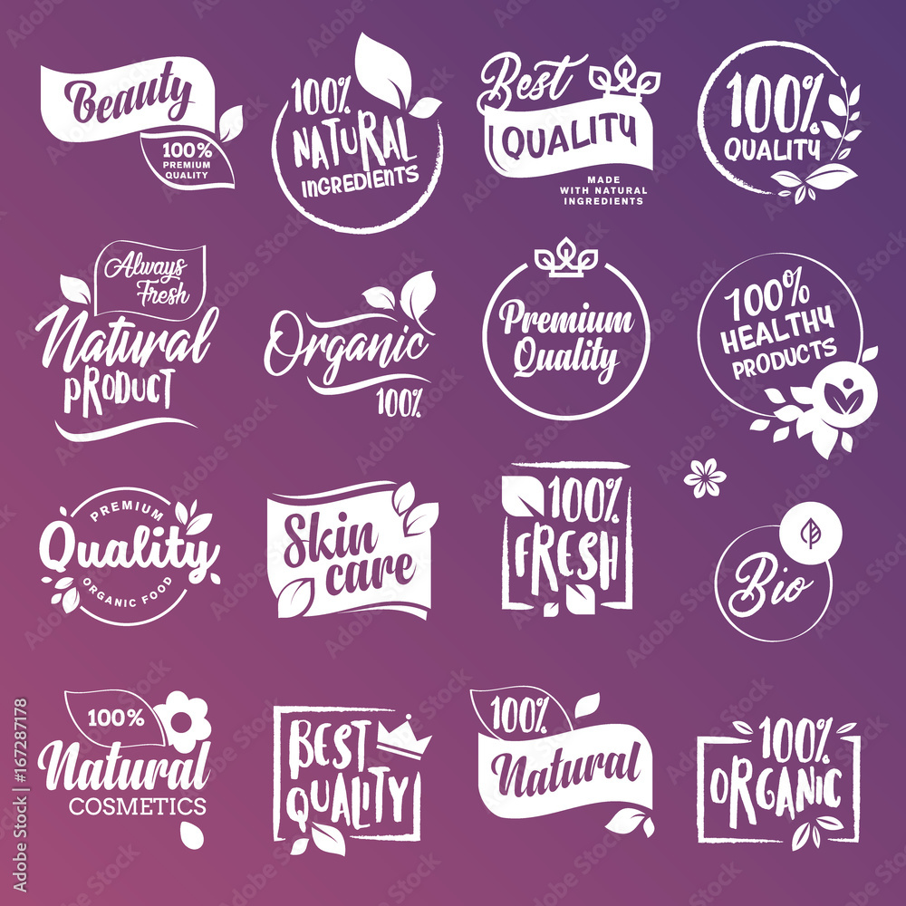 Collection of labels and badges for natural cosmetics and beauty ...