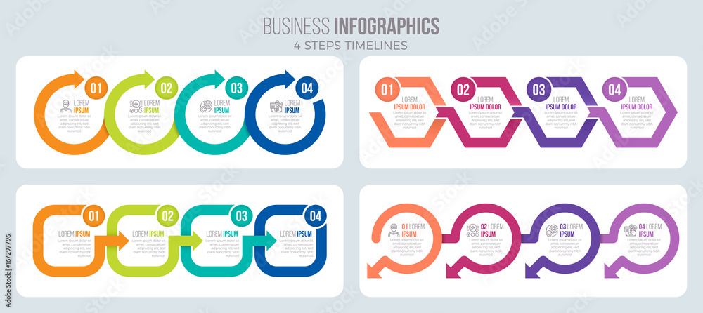 Vector 4 steps timeline infographic template with arrows Stock Vector ...