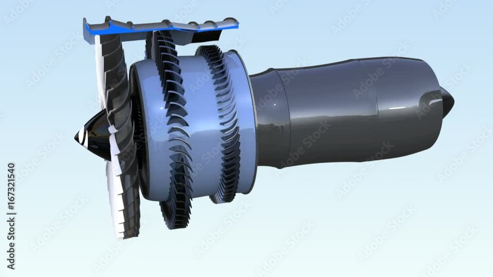 Cross section of turbofan jet engine with alpha channel. 3D rendering ...