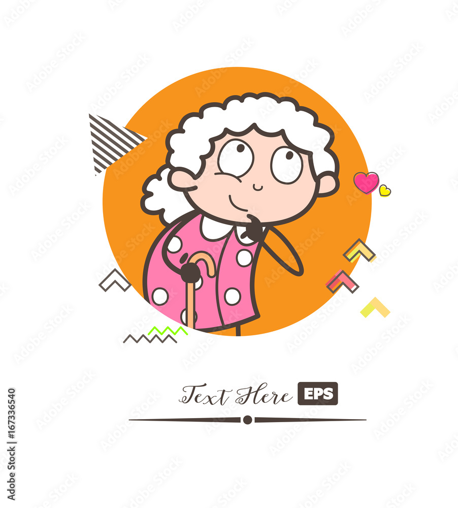 Cartoon Old Lady Thinking Pose Vector Illustration Stock Vector | Adobe ...