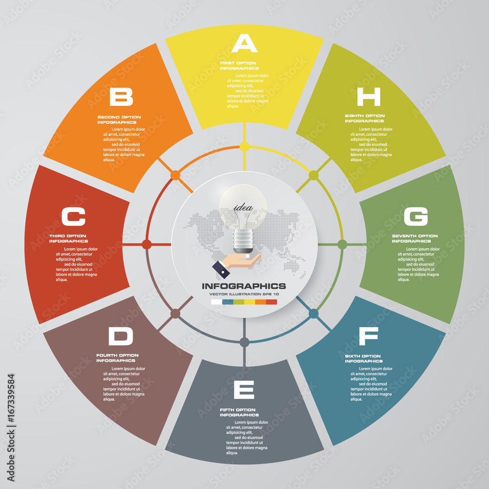 Abstract 8 steps modern pie chart infographics elements.Vector ...
