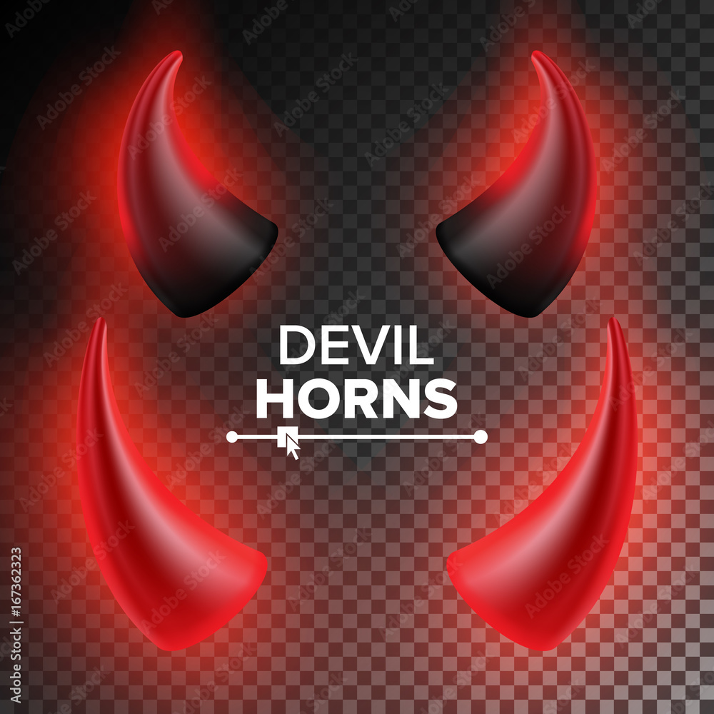 Devils Horns Vector. Red Luminous Horn. Realistic Red And Black Devil ...