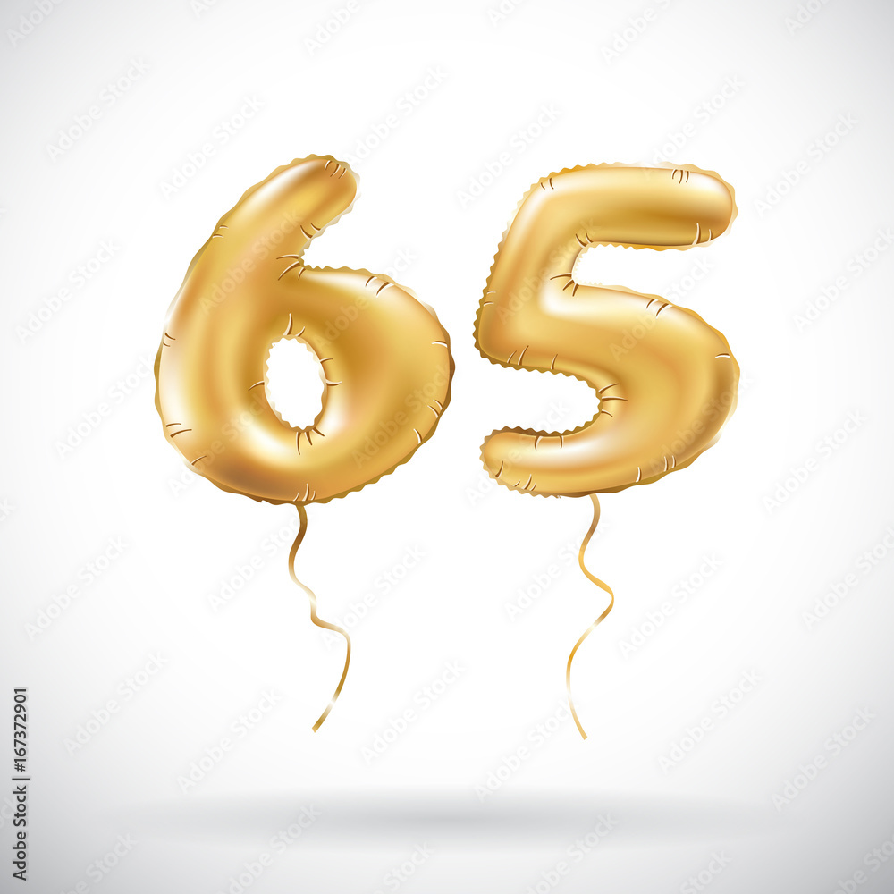 vector Golden number 65 sixty five metallic balloon. Party decoration ...