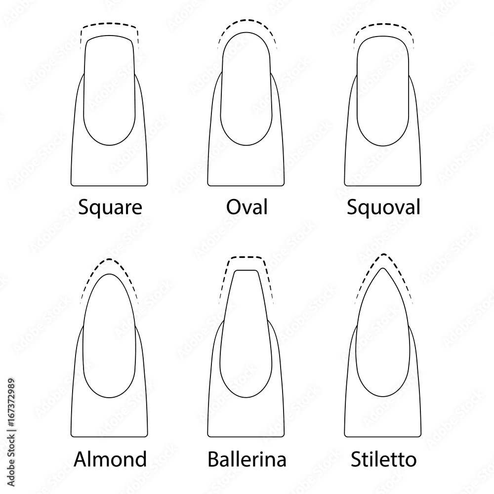 Nail manicure, set of nails shapes - oval, square, almond, stiletto ...