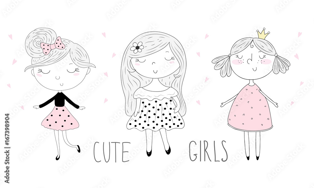 Hand Drawn cute little girl, doodle nursery illustration Stock Vector ...