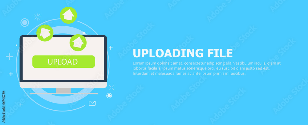 Upload from your computer banner. Green Arrows coming from the monitor ...