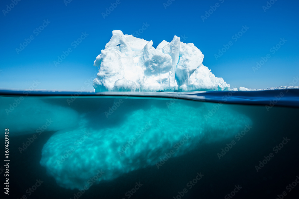 Underwater ice floe edge formations on a sunny day, Admiralty Sound ...