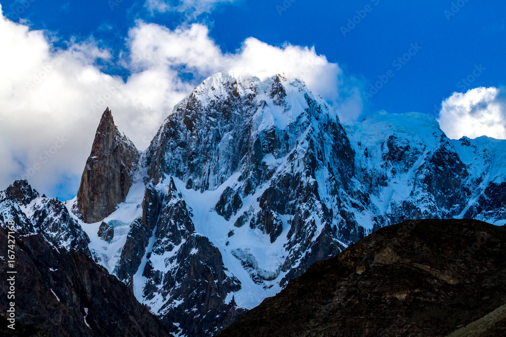 The breathtaking dawn's view of the Lady's Finger Peak from the hill of ...