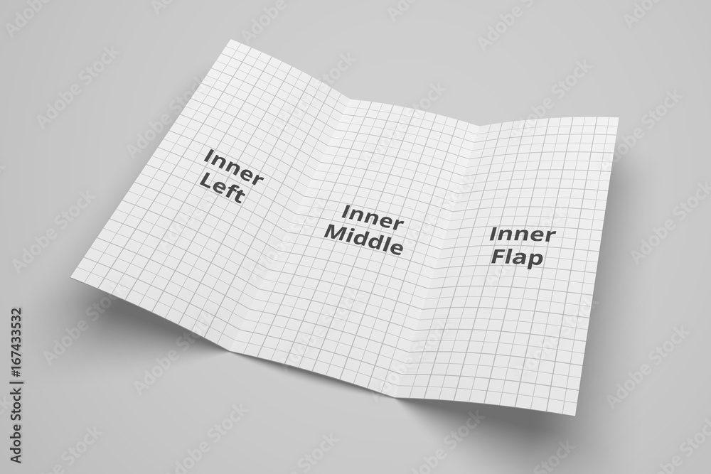 US Letter tri fold brochure 3D illustration mockup with grid No. 4 ...