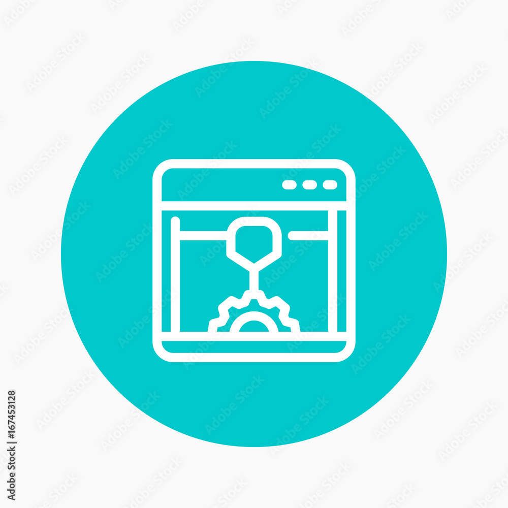 3d printer line icon, additive manufacturing, printing process, round ...