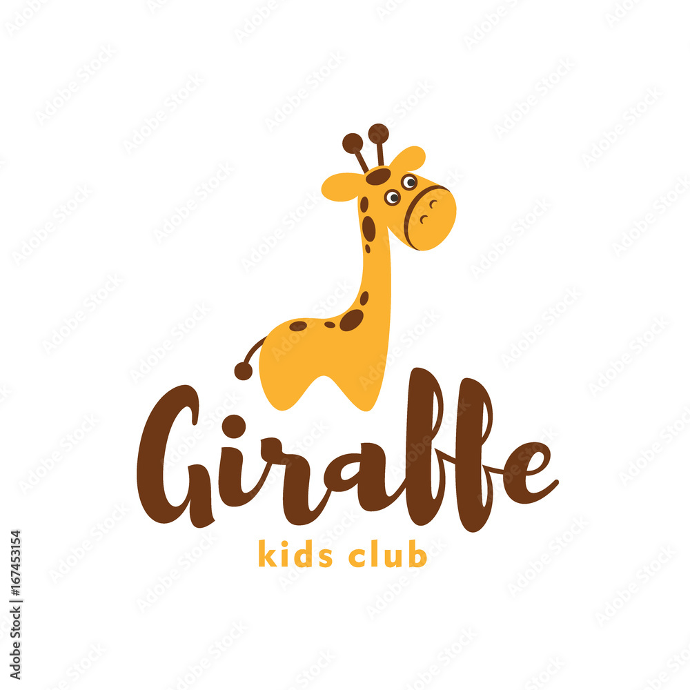 Vector giraffe logo template. Baby animal. Zoo, park, reserve, pet shop ...