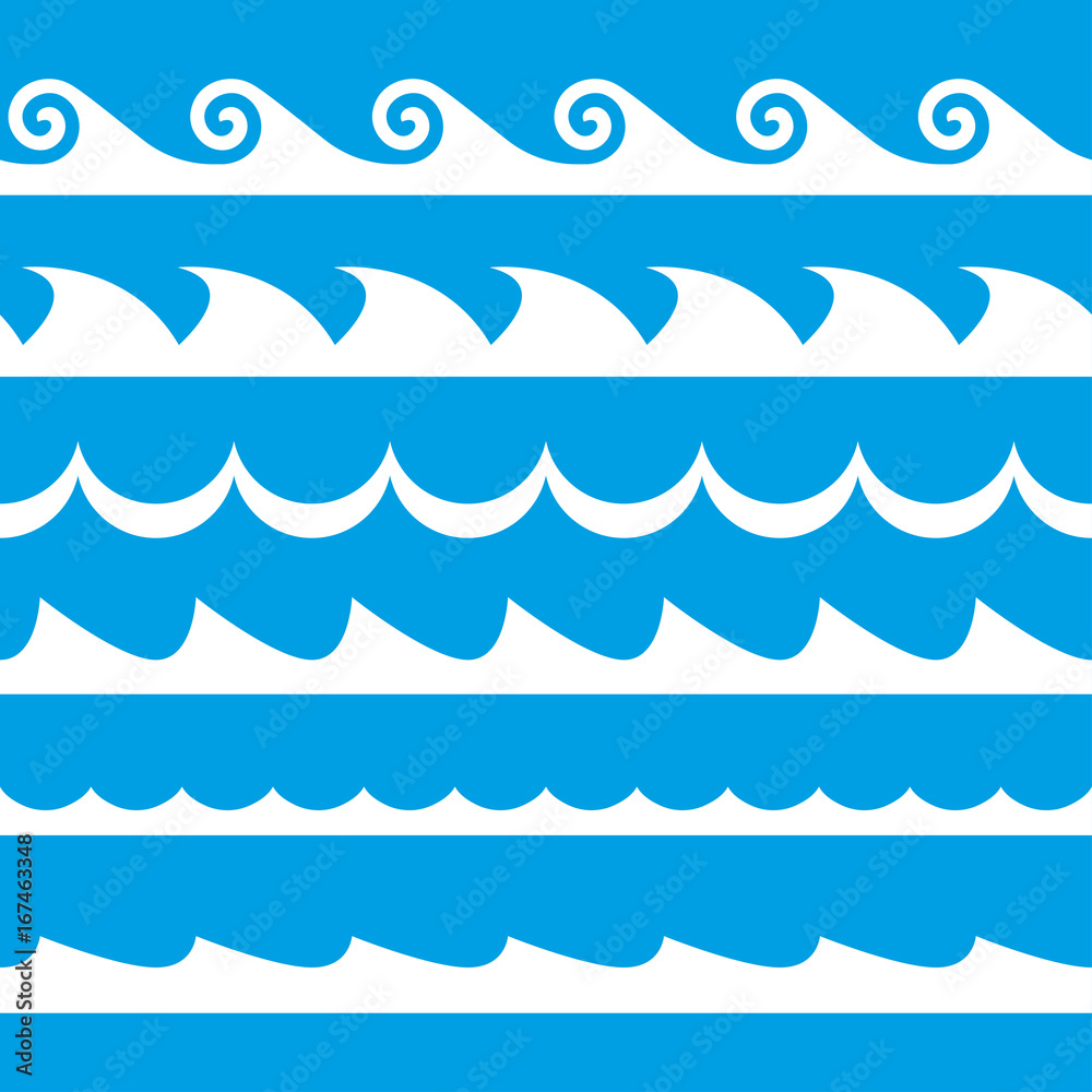 Wave Set Waves Seamless Pattern Decoration Template Of Sea And Ocean