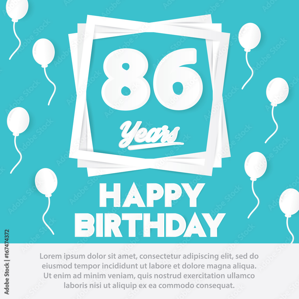 Vetor de 86 th birthday celebration greeting card paper art style ...