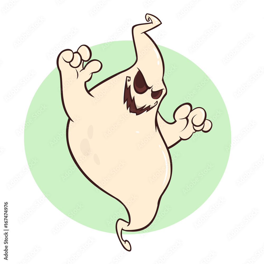 Cool ghost phantom cartoon. Halloween vector illustration of flying ...