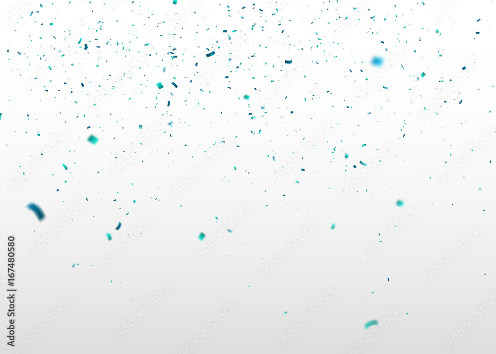 Blue confetti falling randomly. Abstract background with flying particles. Vector illustration ...