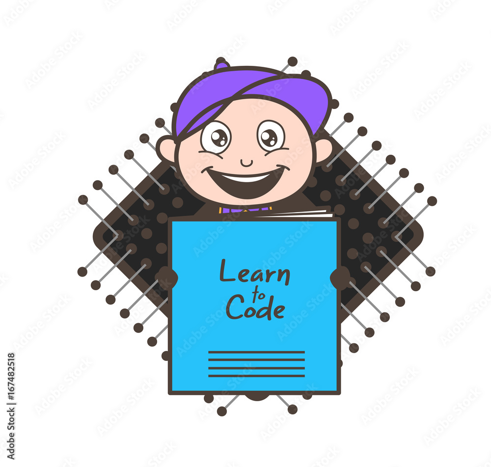 Cartoon Boy Showing a Coding Book Vector Illustration Stock Vector ...