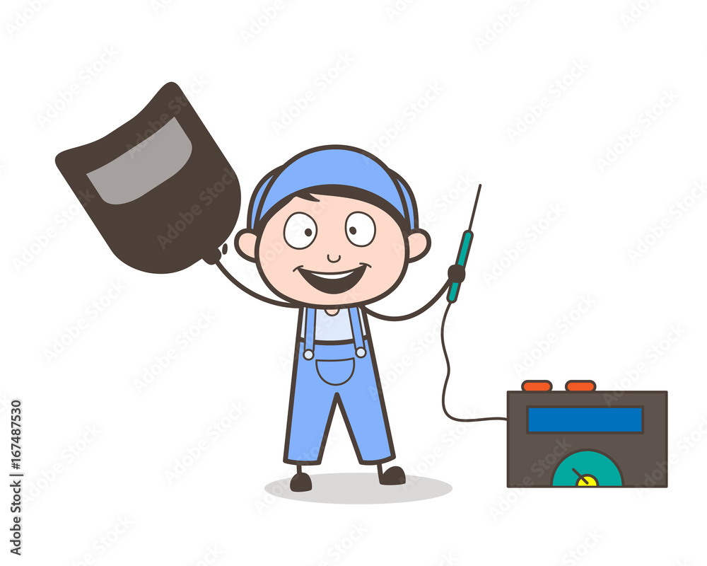 Cartoon Welder with Welding Machine Vector Illustration Stock Vector ...