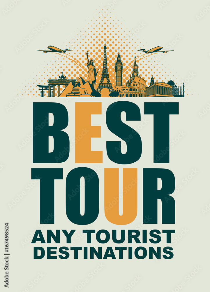 Travel banner with the words Best tour, any travel destinations. Vector ...