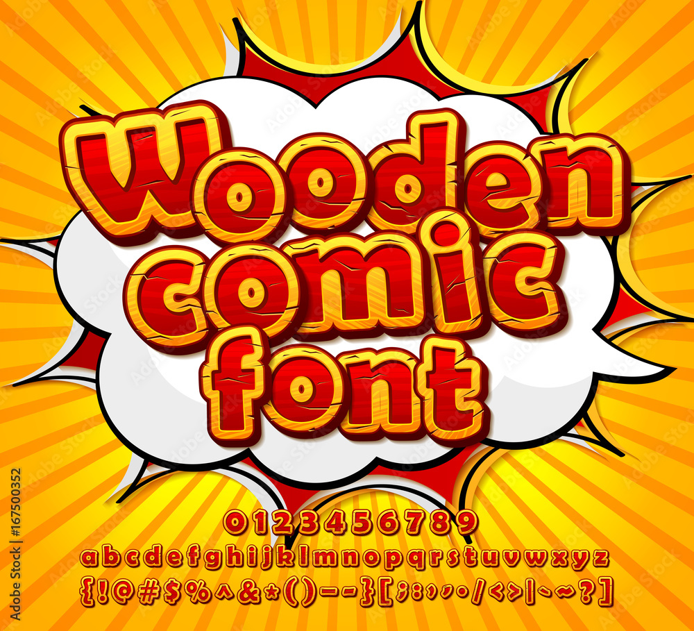 Colorful wooden font on comic book page. Alphabet in style of comics ...