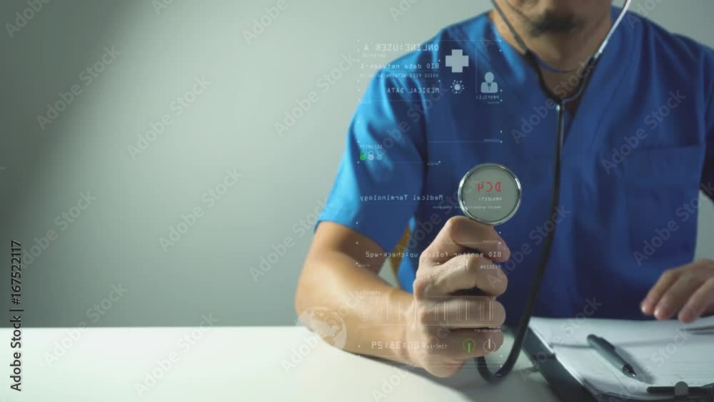 Modern medical concept.Smart medical doctor working with stethoscope ...
