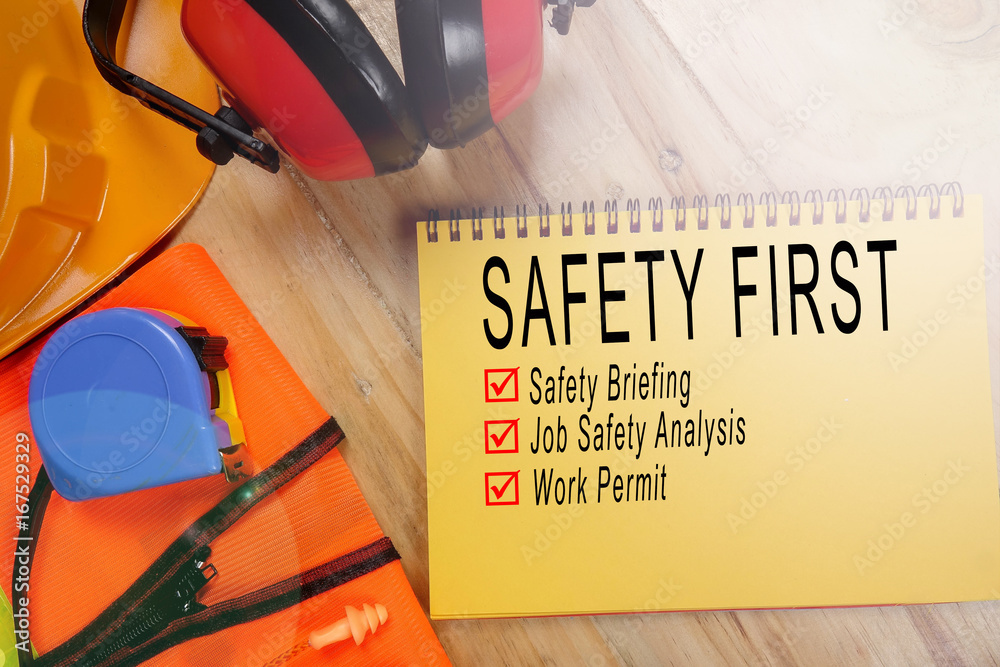 Standard Construction Safety Equipment With SAFETY FIRST Words Health standard-construction-safety-equipment-with-safety-first-words-health