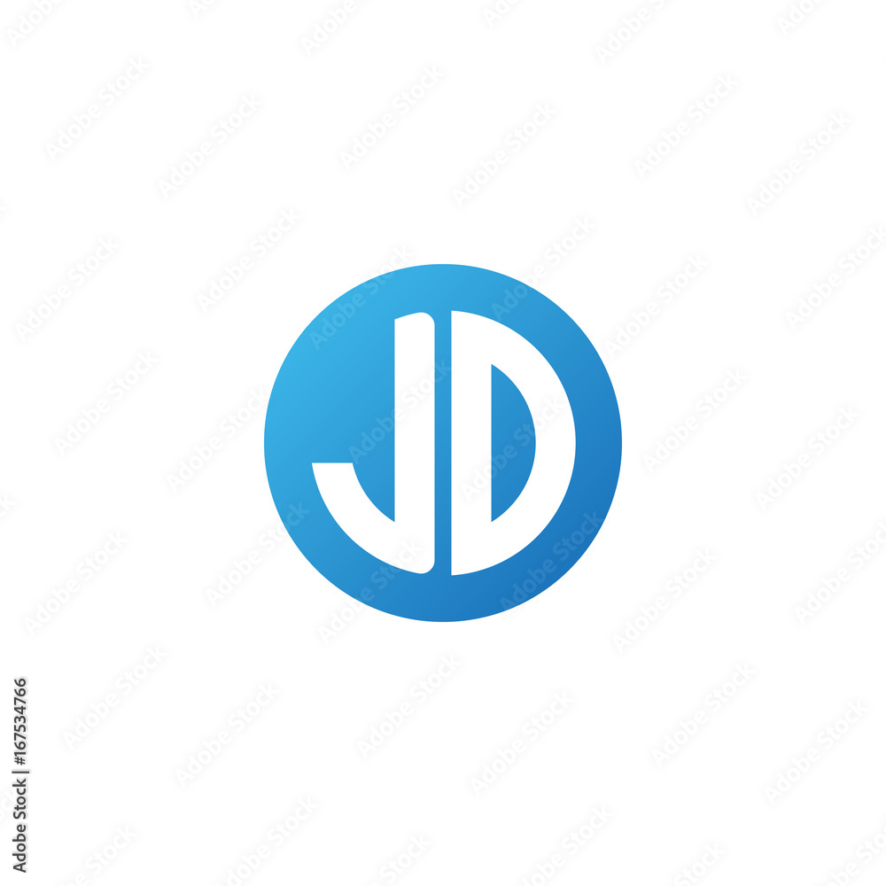 Initial letter JD, rounded letter circle logo, modern gradient blue ...