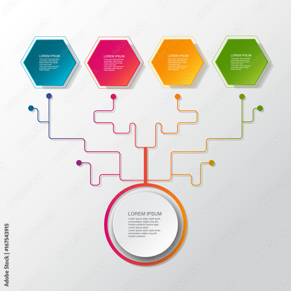 Vector infographic business tree with 3D paper label, integrated ...