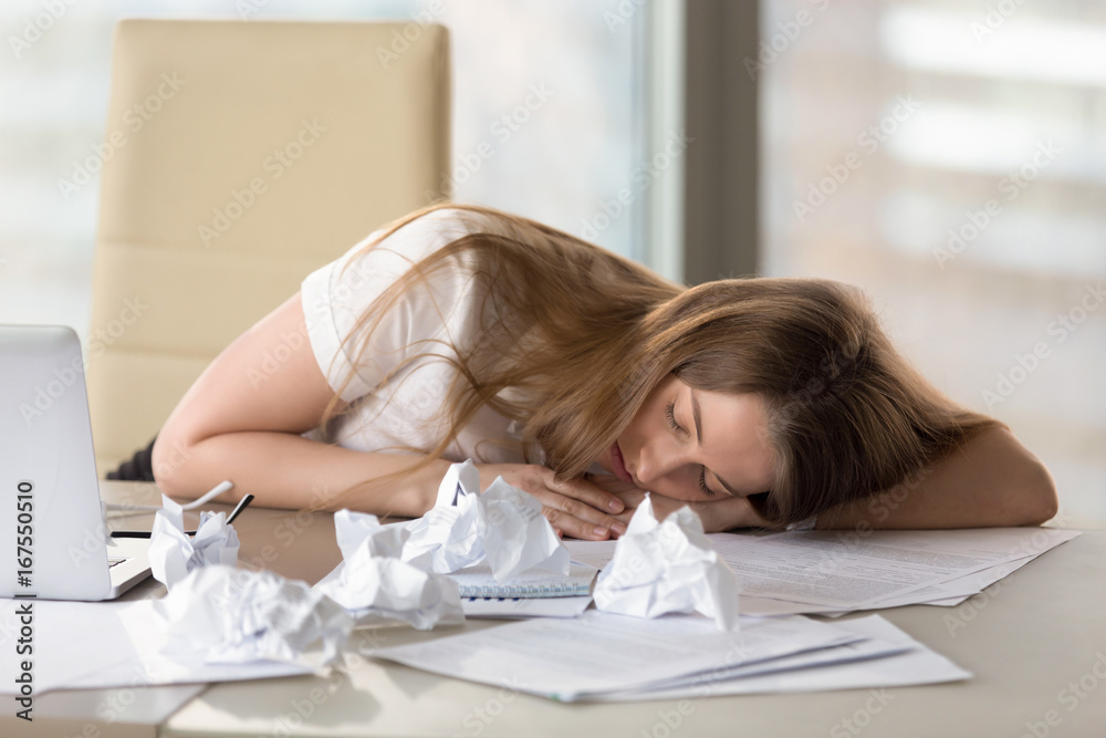 Exhausted Woman At Work