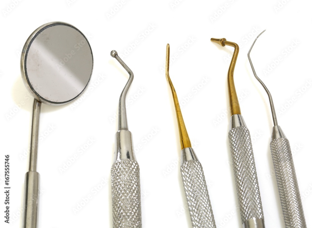 Five dental tools for cleaning the teeth and checking the caries Stock ...