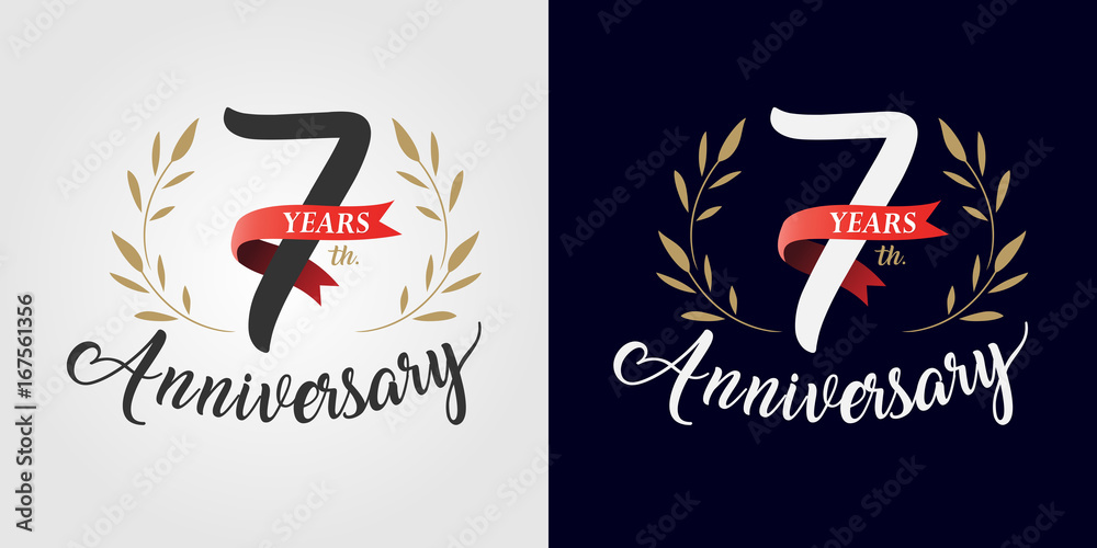 7 years anniversary number hand lettering and golden laurel wreath ...