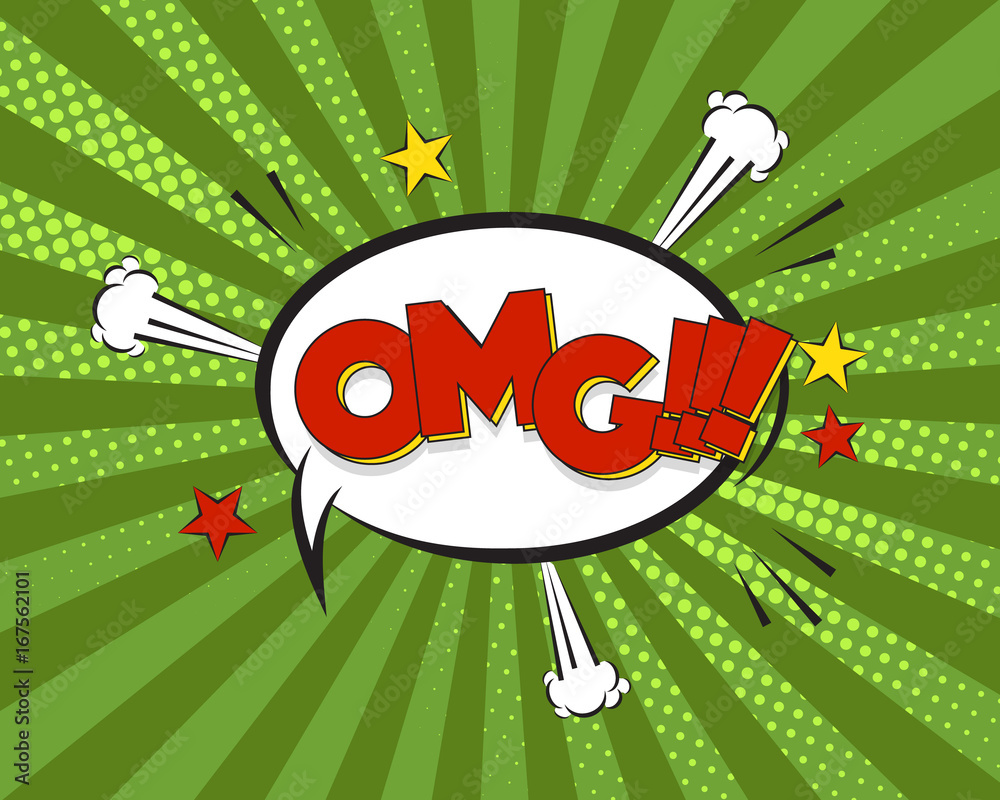 OMG cartoon comic pop art background, vector illustration. Funny text ...