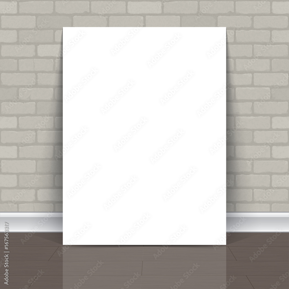 Vector illustration of a white vertical poster standing on a white ...
